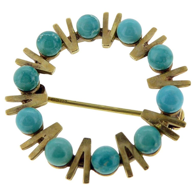 Retro 1960's Vintage Turquoise Brooch, London Hallmark at 1stDibs