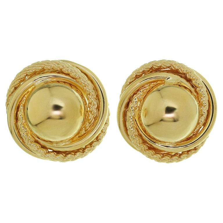 Retro 1980s Yellow Gold Large Round Button Earrings For Sale at 1stDibs