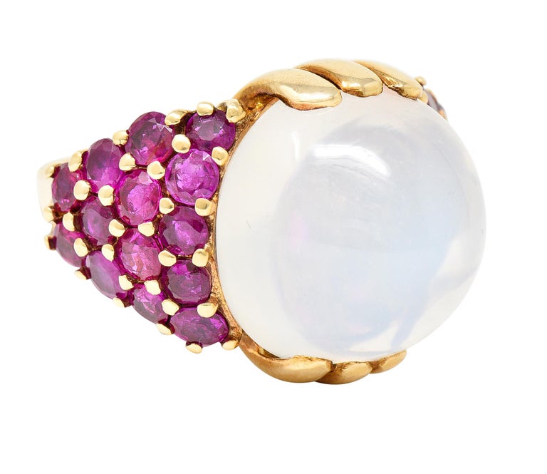 Retro 3.92 Carats Ruby Moonstone 14 Karat Yellow Gold Vintage Cocktail ...