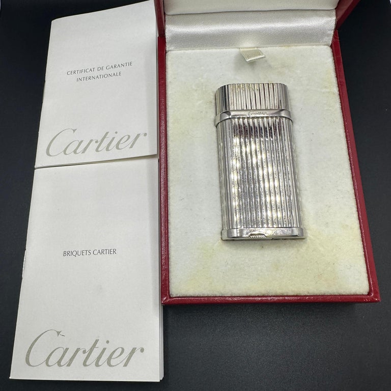 Retro 80s Vintage Polished Silver and Platinum Cartier Lighter For Sale ...