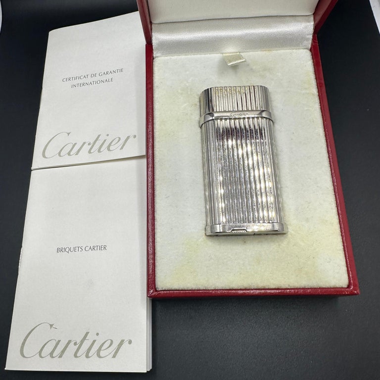 Retro 80s Vintage Polished Silver and Platinum Cartier Lighter For Sale ...