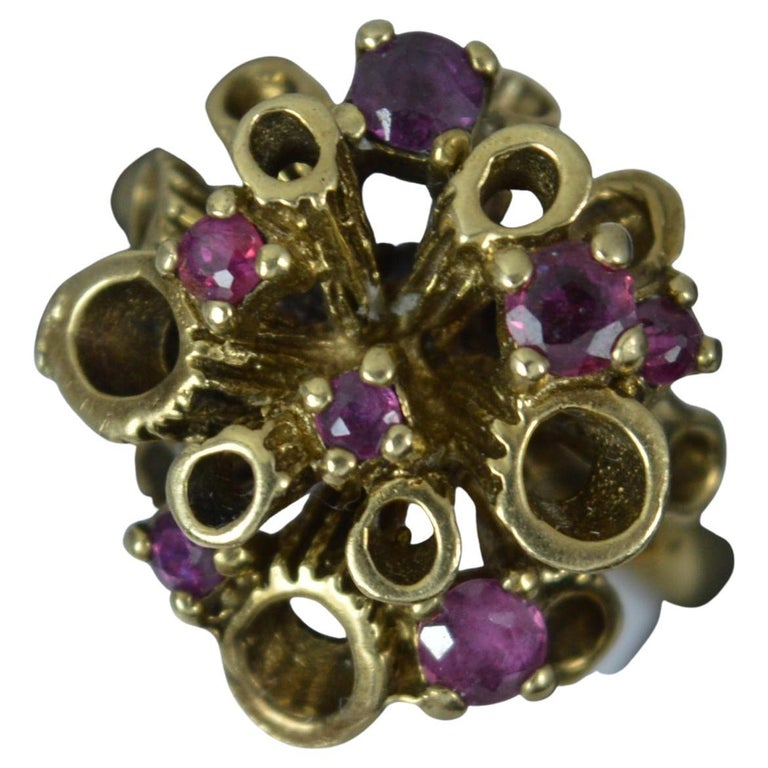 Retro 9 Carat Gold and Ruby Crater Space Type Cluster Ring For Sale at ...