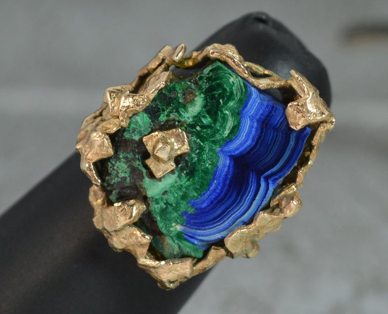 Retro Abstract 9 Carat Gold Malachite and Azurite Stone Ring at 1stDibs