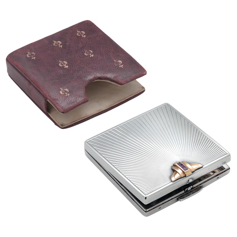 Retro Art Deco Compact by Black Starr and Gorham Silver Gold and Rubies ...