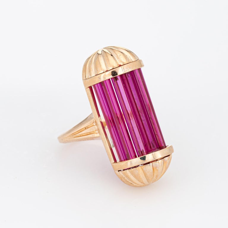 Retro Barrel Ring 14k Rose Gold Lab Ruby Long Cocktail Band Pinky ...