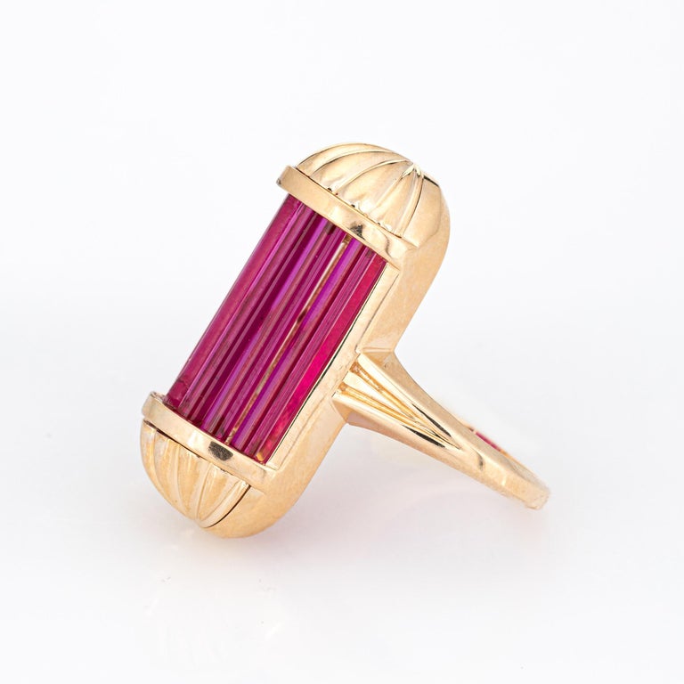 Retro Barrel Ring 14k Rose Gold Lab Ruby Long Cocktail Band Pinky ...