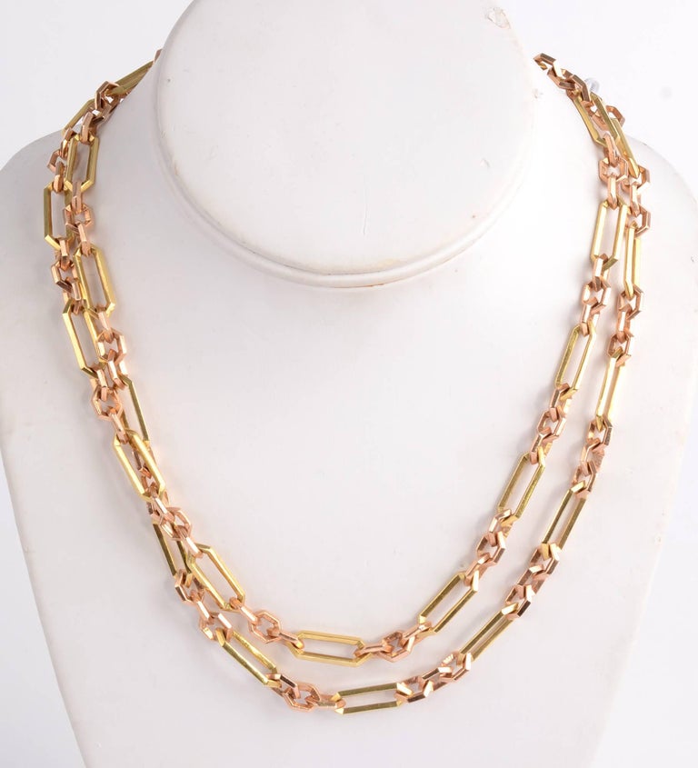 Retro Bicolor Gold Long Endless Chain Necklace at 1stDibs