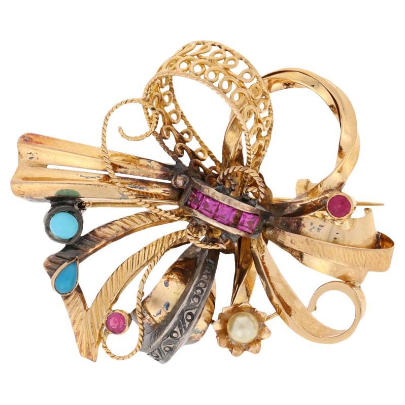 Brooch, Synthetic Ruby with Glass For Sale at 1stDibs