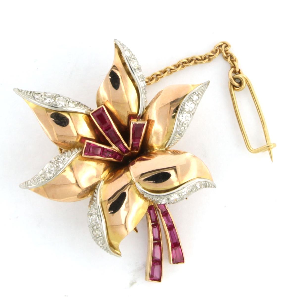 RETRO - brooch with ruby and diamonds 18k pink and white gold For Sale ...