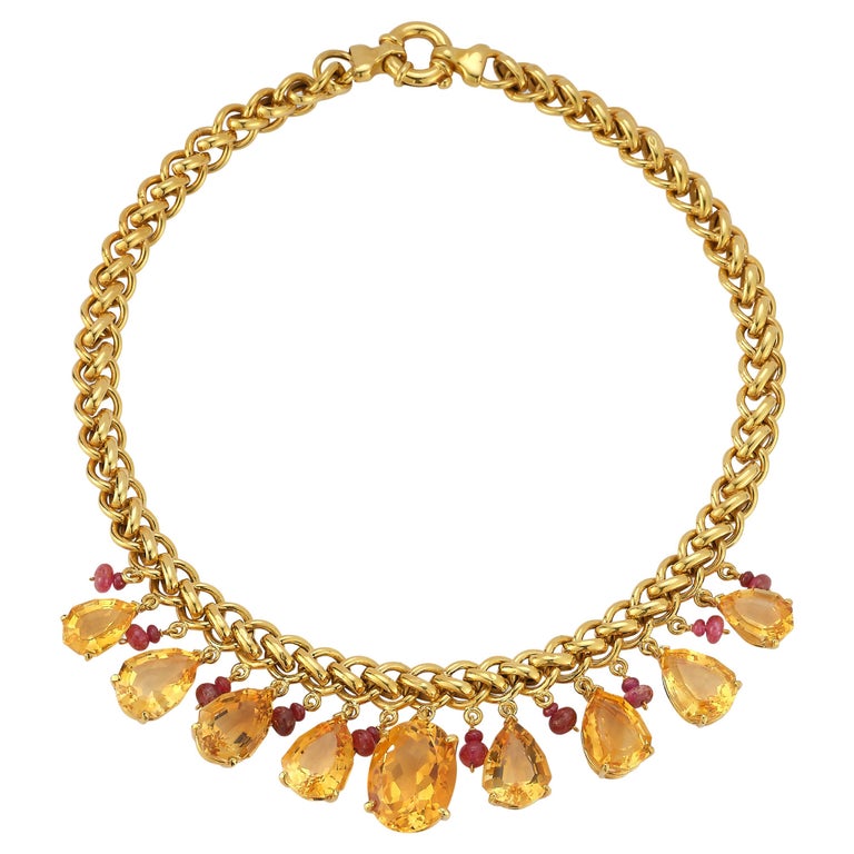 Retro Citrine and Ruby Necklace For Sale at 1stDibs