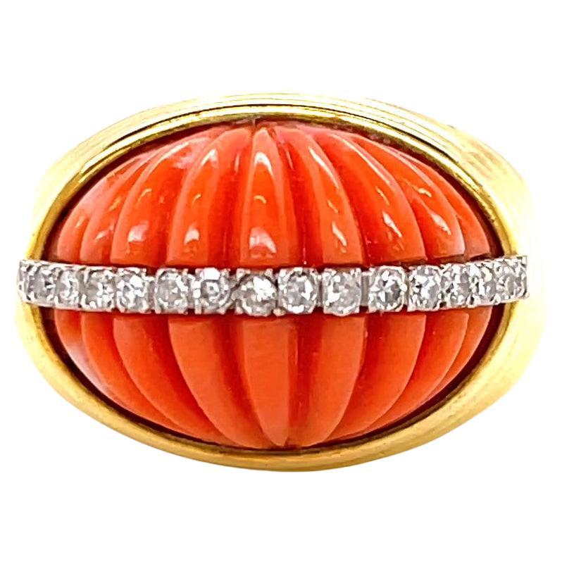 Coral, Diamond and Gold Cocktail Ring at 1stDibs