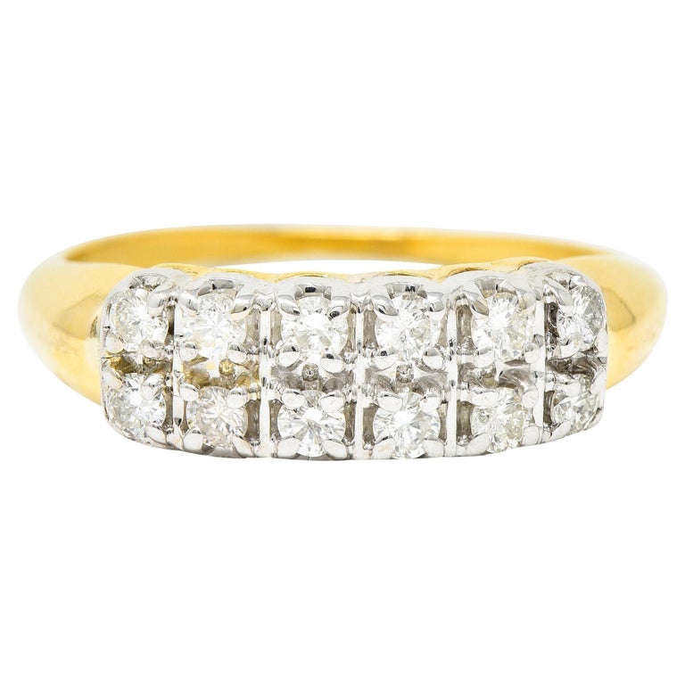 Retro Diamond 14 Karat Two-Tone Double Row Vintage Band Ring at 1stDibs