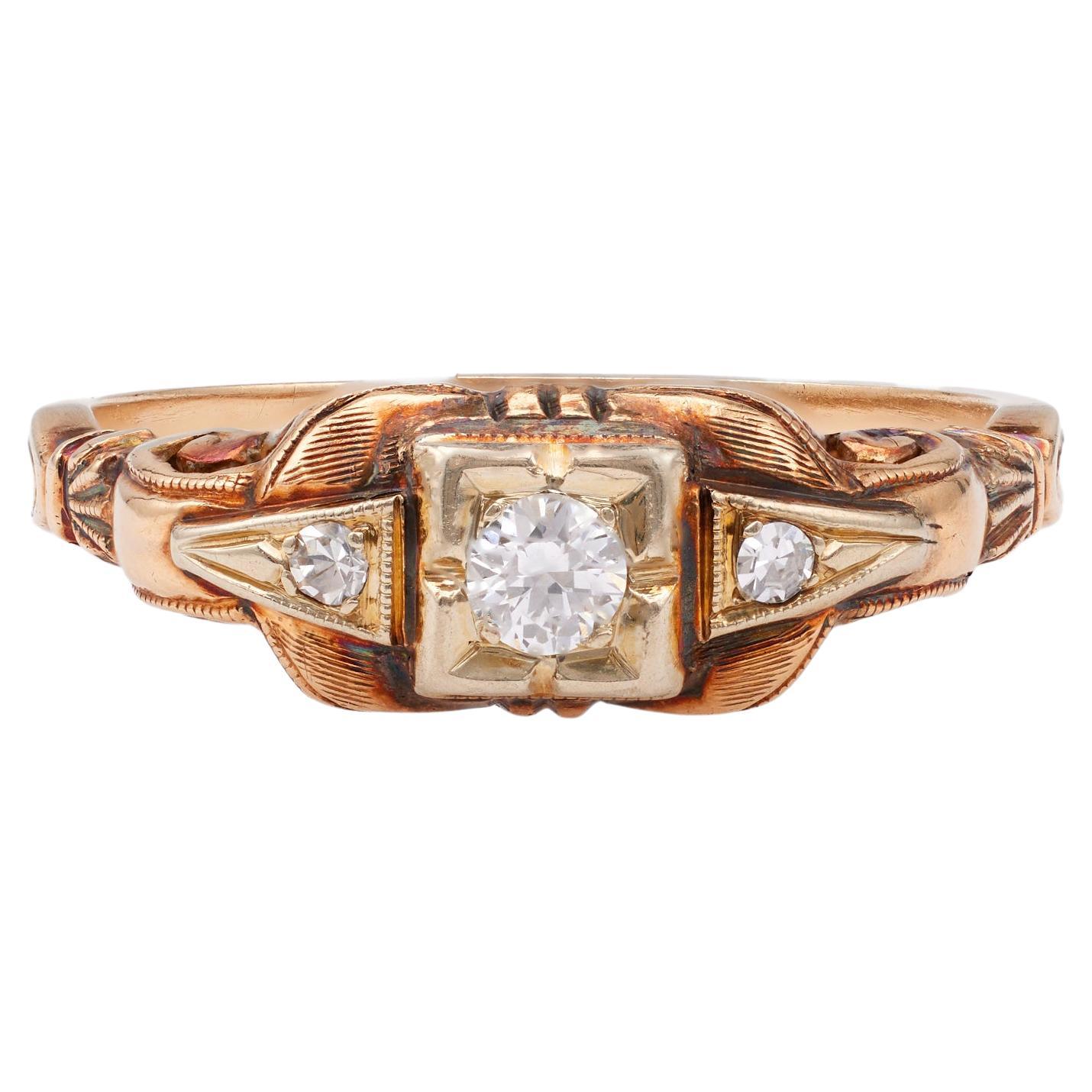 Retro Diamond 14k Yellow Gold Ring For Sale at 1stDibs
