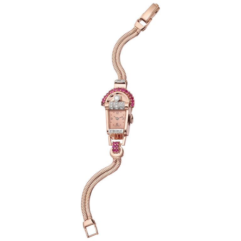 Retro Diamond and Ruby Ladies Dress/Cocktail Swiss Watch in 14 Karat ...
