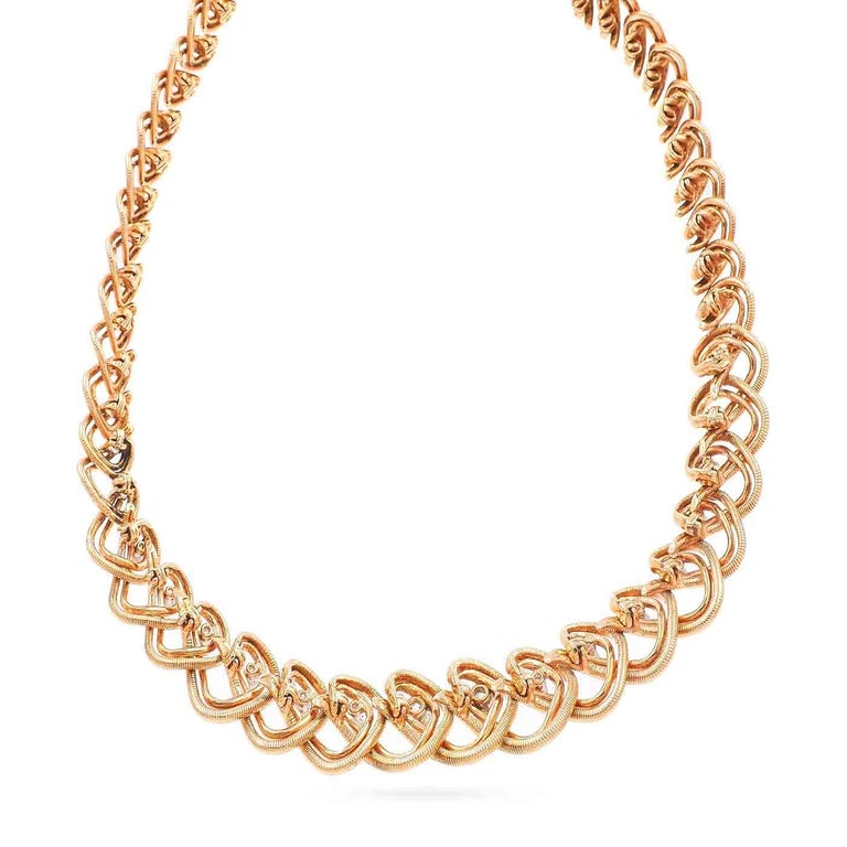 Retro Diamond and Spiraling Gold Coil Collar Necklace by Cartier France ...