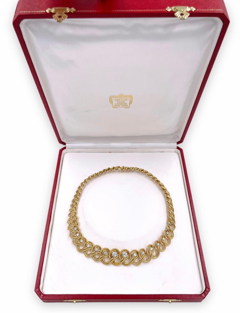 Retro Diamond and Spiraling Gold Coil Collar Necklace by Cartier France ...