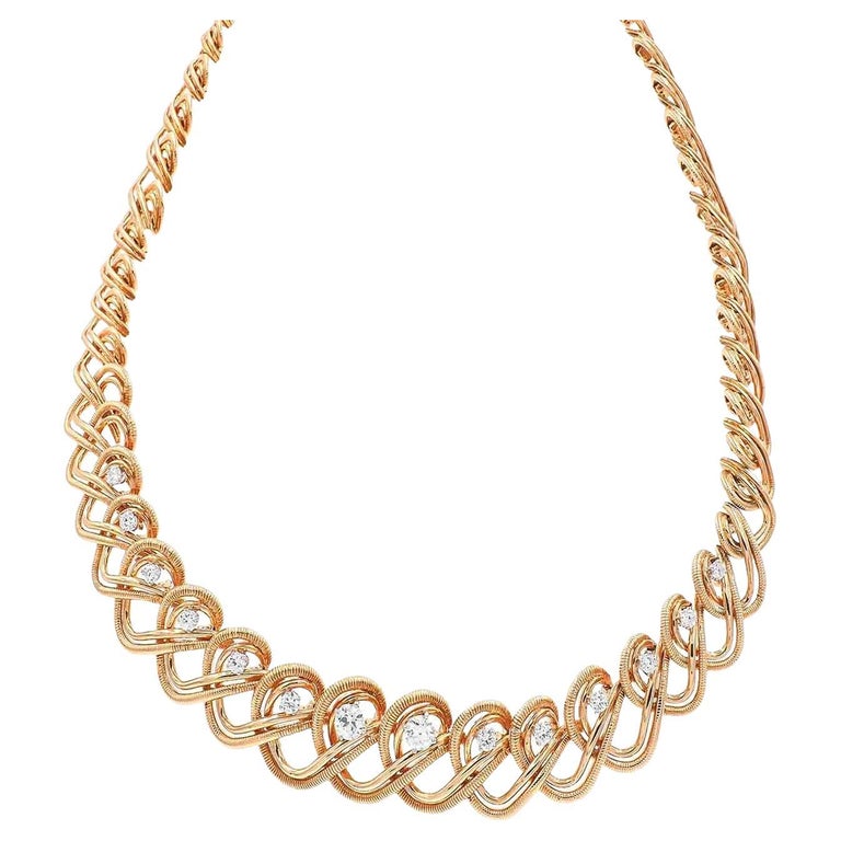 Retro Diamond and Spiraling Gold Coil Collar Necklace by Cartier France ...