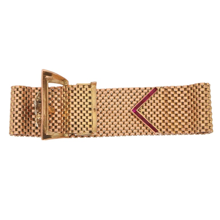 Diamond and Ruby Belt Buckle Bracelet Set in 18k Rose Gold, circa 1940 ...