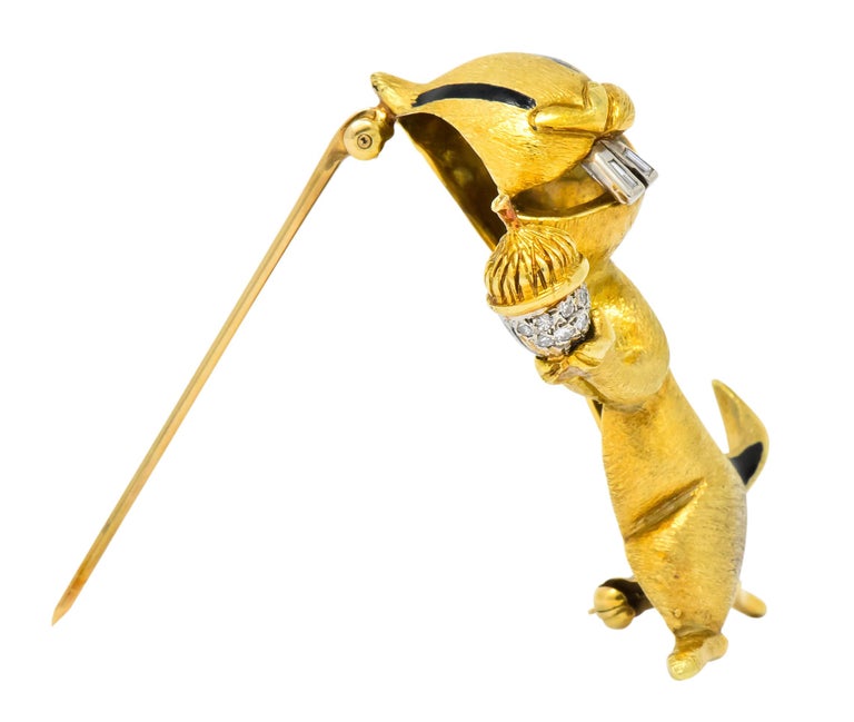 Retro Diamond Emerald Enamel 18 Karat Gold Chipmunk Brooch at 1stDibs