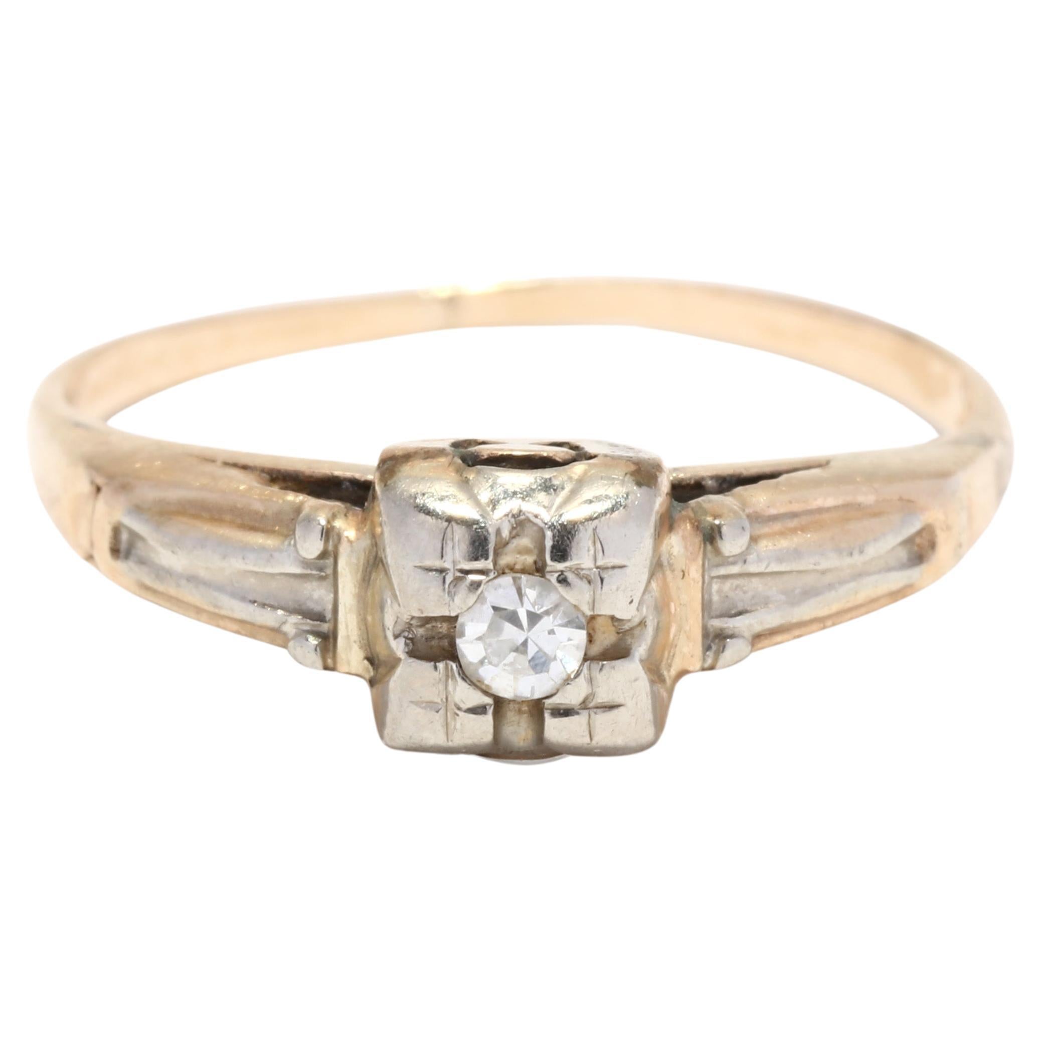Retro Diamond Two Color Gold Ring at 1stDibs
