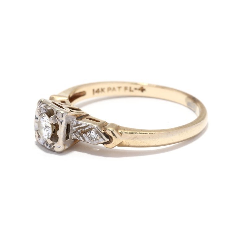 Retro Diamond Engagement Ring, Milgrain Diamond Ring, Stackable Diamond ...