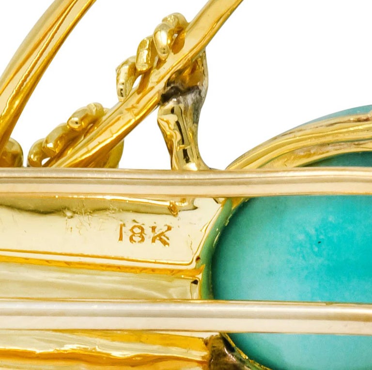 Retro Diamond Ruby Turquoise Emerald 18 Karat Gold Cockatoo Bird Brooch ...