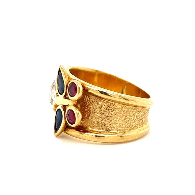 Retro Diamond Sapphire and Ruby Butterfly Cocktail Ring For Sale at 1stDibs