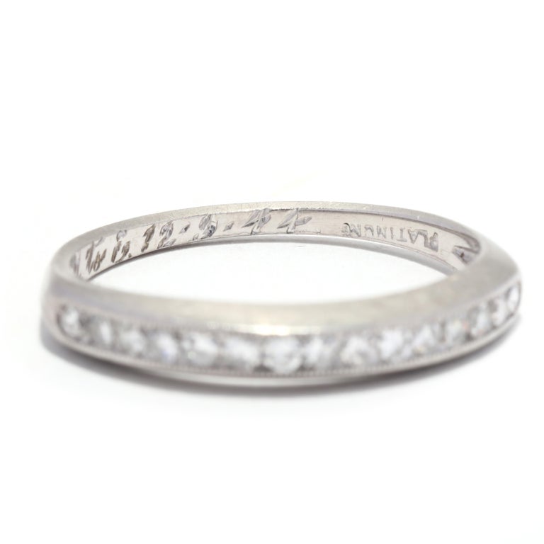 Retro Diamond Wedding Band, Platinum, Ring, Stackable Diamond Band For ...