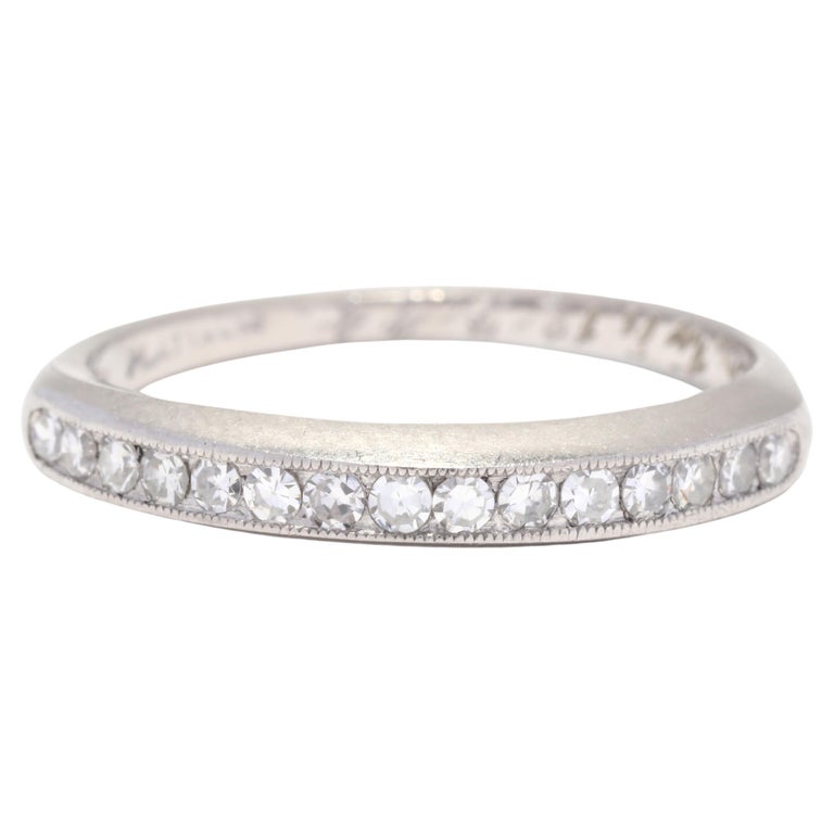 Retro Diamond Wedding Band, Platinum, Ring, Stackable Diamond Band For ...