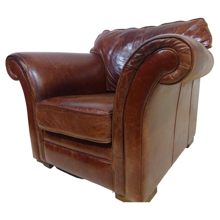 Retro Distressed Tan Leather Armchair at 1stDibs