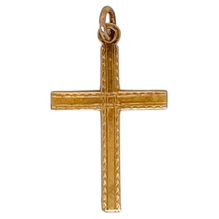 Retro Engraved 10K Gold Cross Pendant Charm 5 For Sale at 1stDibs