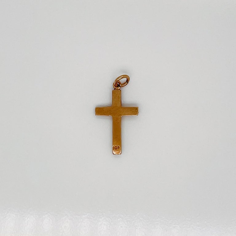 Retro Engraved 10K Gold Cross Pendant Charm 6 For Sale at 1stDibs