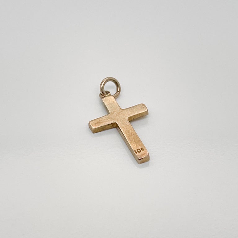 Retro Engraved 10K Gold Cross Pendant Charm 6 For Sale at 1stDibs