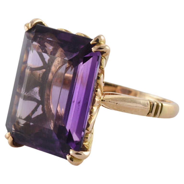 Retro Era Large Amethyst Cocktail Ring For Sale at 1stDibs