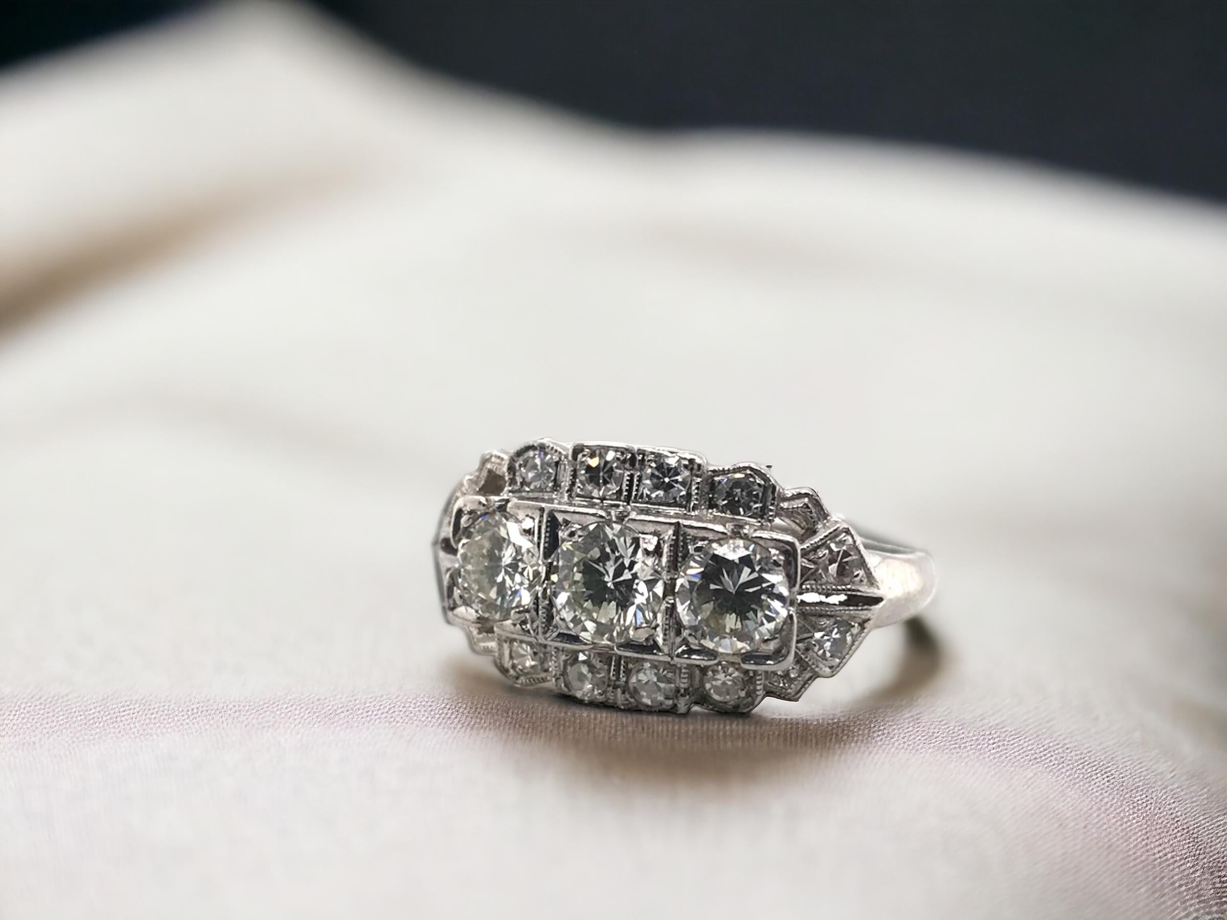 Retro Era Platinum Diamond Cocktail Ring For Sale at 1stDibs