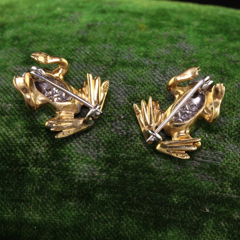 Retro Estate 18K Yellow Gold and Platinum Diamond Frog Lapel Pin ...