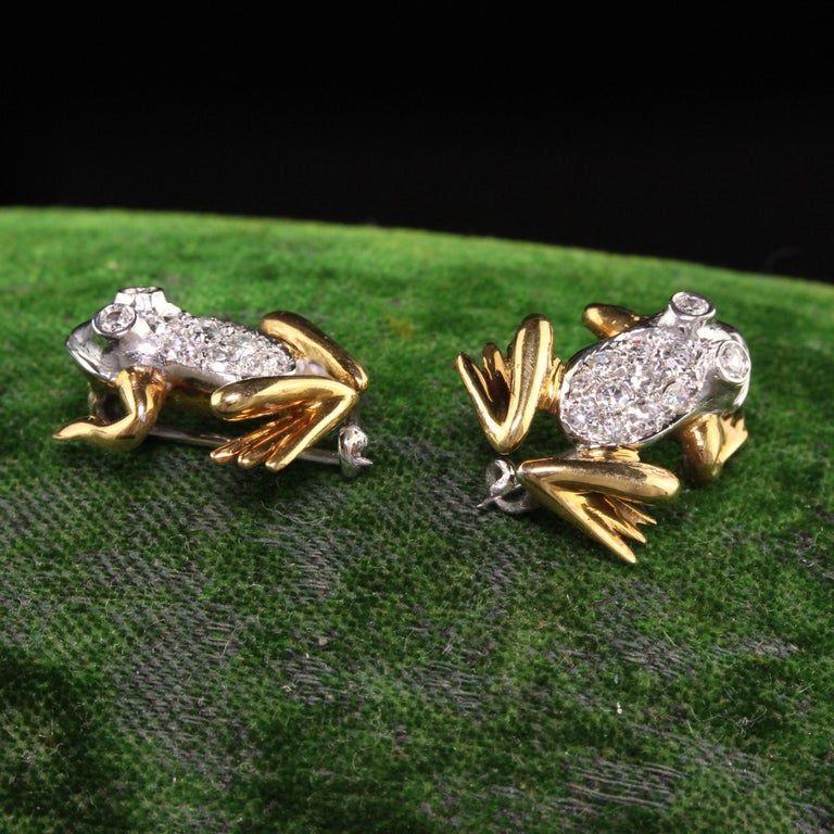 Retro Estate 18K Yellow Gold and Platinum Diamond Frog Lapel Pin ...