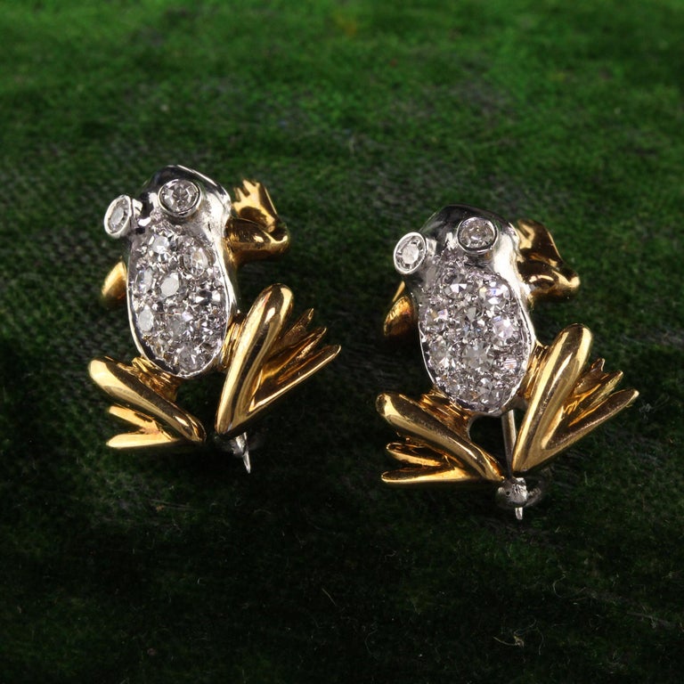 Retro Estate 18K Yellow Gold and Platinum Diamond Frog Lapel Pin ...