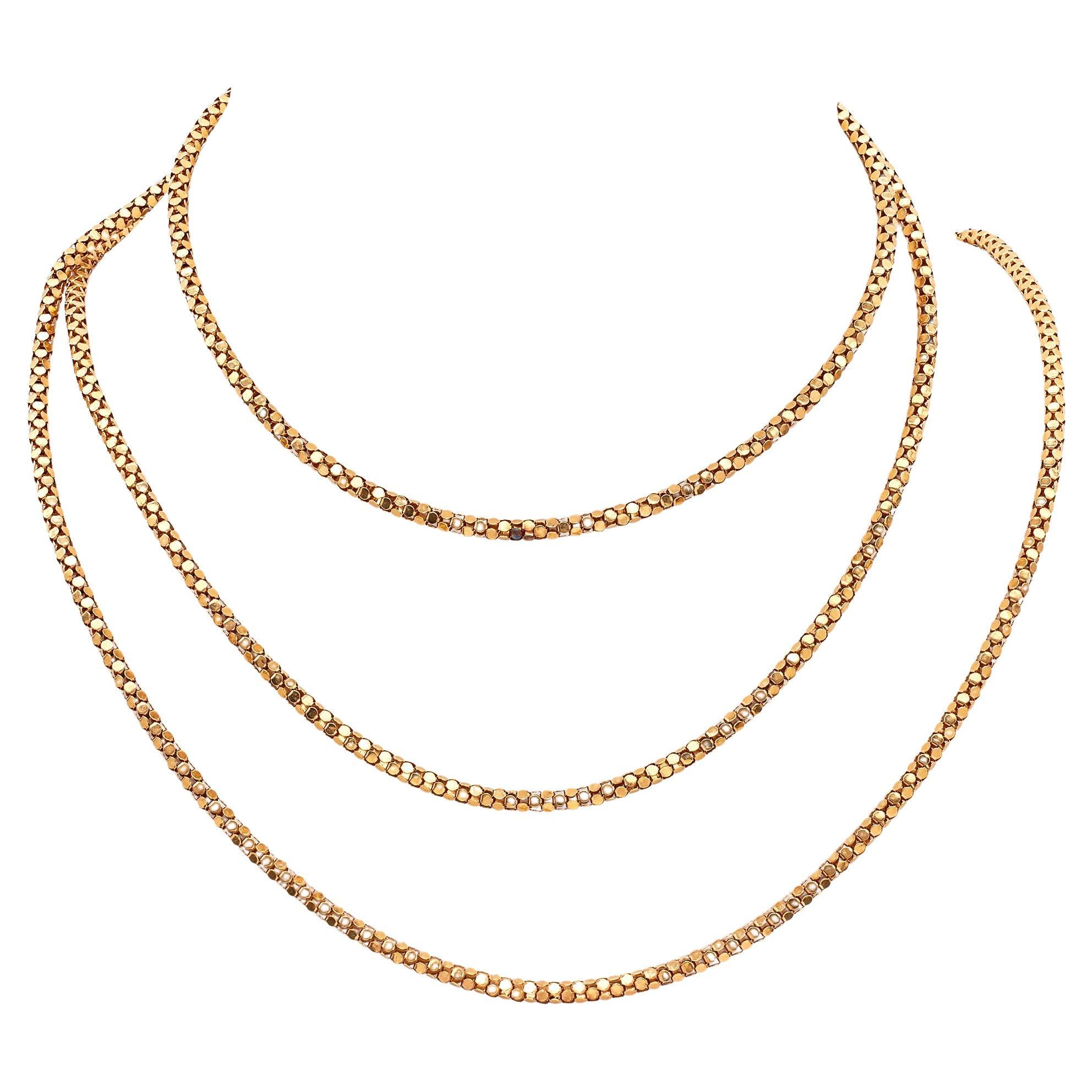 Retro French 48 ½ Inch 18k Rose Gold Fancy Link Chain Necklace For Sale ...