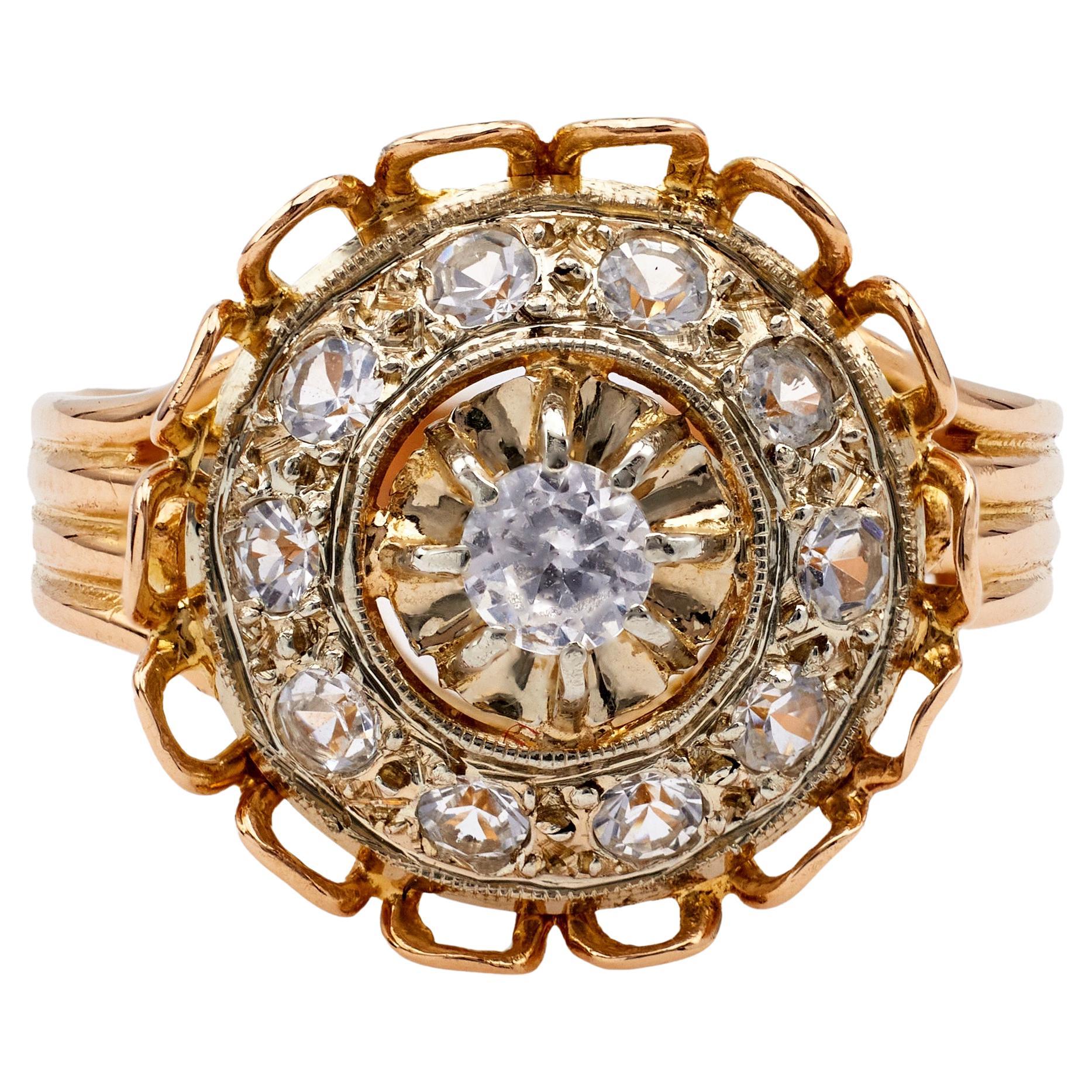 Retro French Diamond 18k Yellow Gold Ring For Sale at 1stDibs