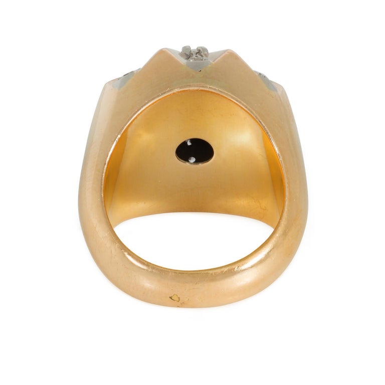 Retro French Gold and Diamond Cone-Shaped Ring with Radiating Diamond ...