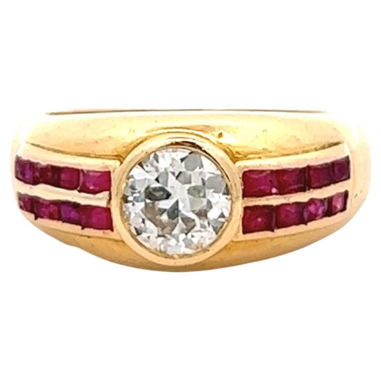 Retro French Old European Cut Diamond Ruby 18 Karat Gold Ring For Sale ...