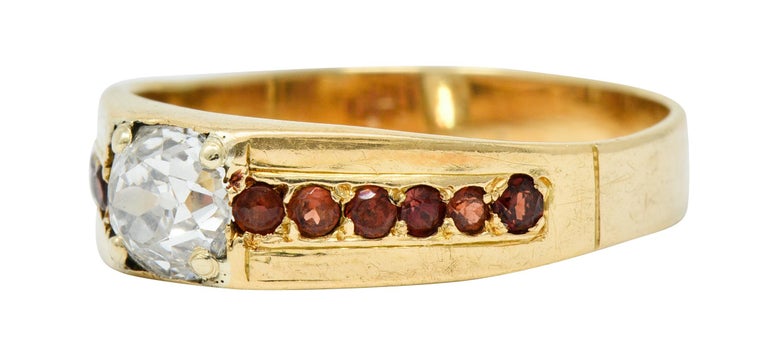 Retro Garnet 0.51 Carat Old European Cut Diamond 14 Karat Gold Unisex ...
