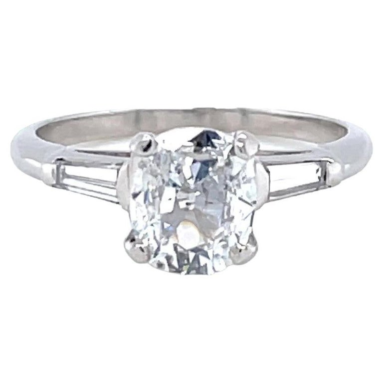 Retro GIA Antique Cushion Cut Diamond Platinum Engagement Ring For Sale ...