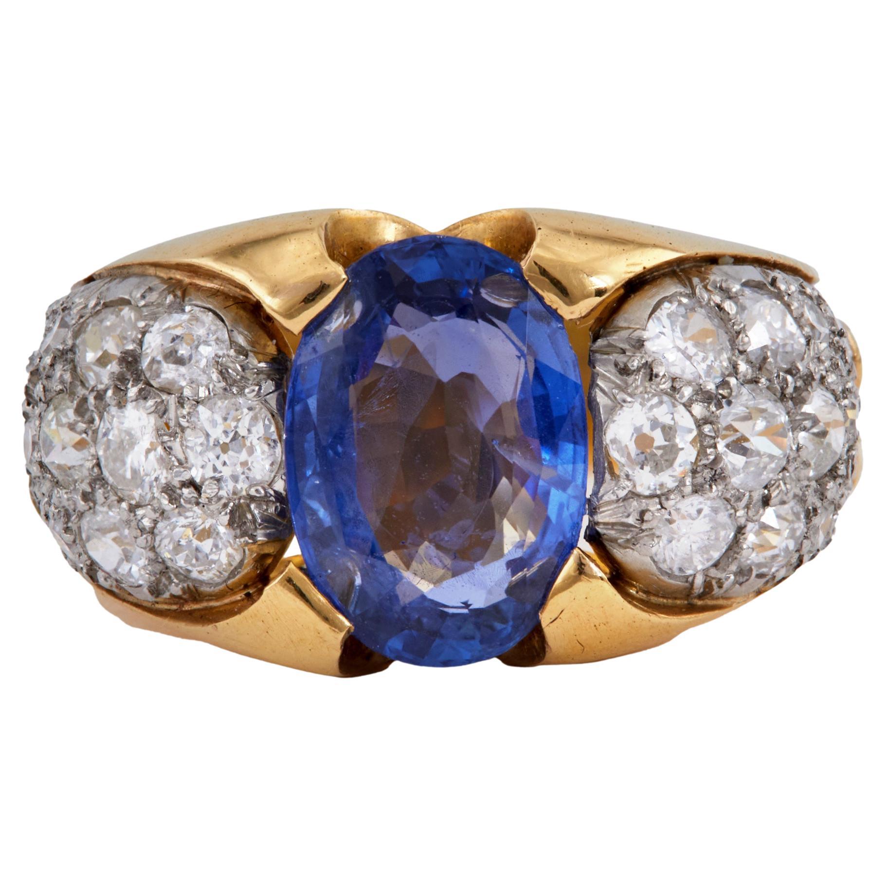 Edwardian GIA Ceylon No Heat and Diamond 18k Yellow Gold Platinum Ring ...
