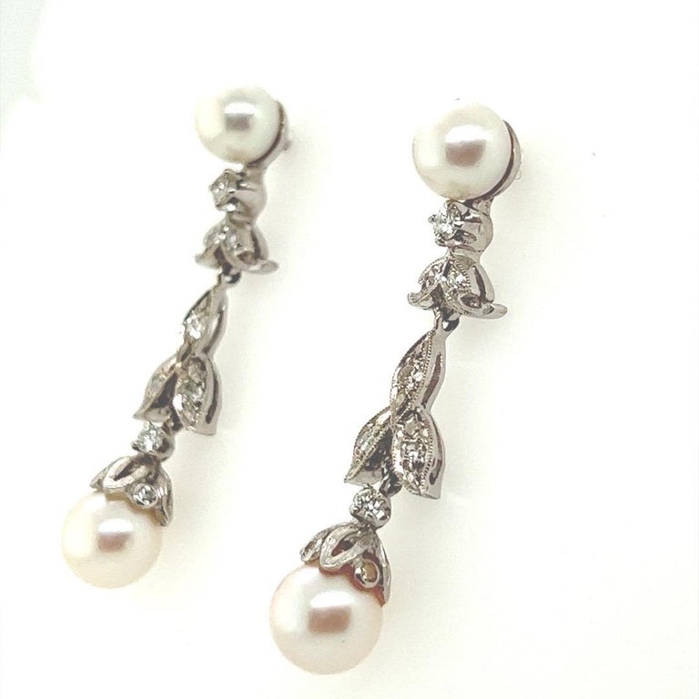Retro Gold 0.50 Carat Natural Diamond and Pearl Drop Earrings, circa ...