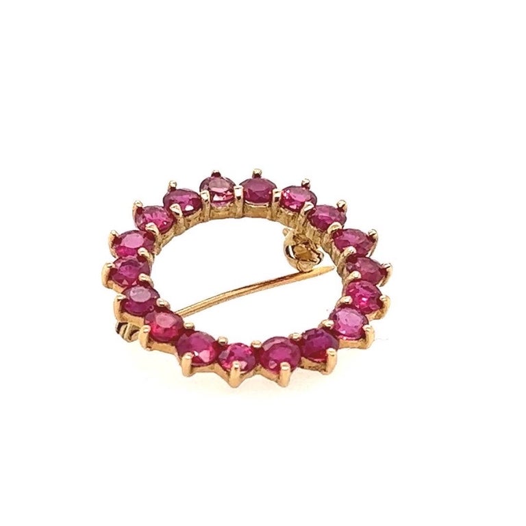 Retro Gold 4 Carat Natural Red Ruby Gemstone Circular Brooche Pin ...