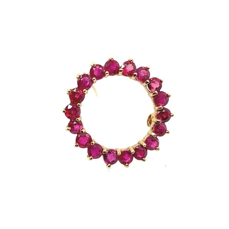Retro Gold 4 Carat Natural Red Ruby Gemstone Circular Brooche Pin ...