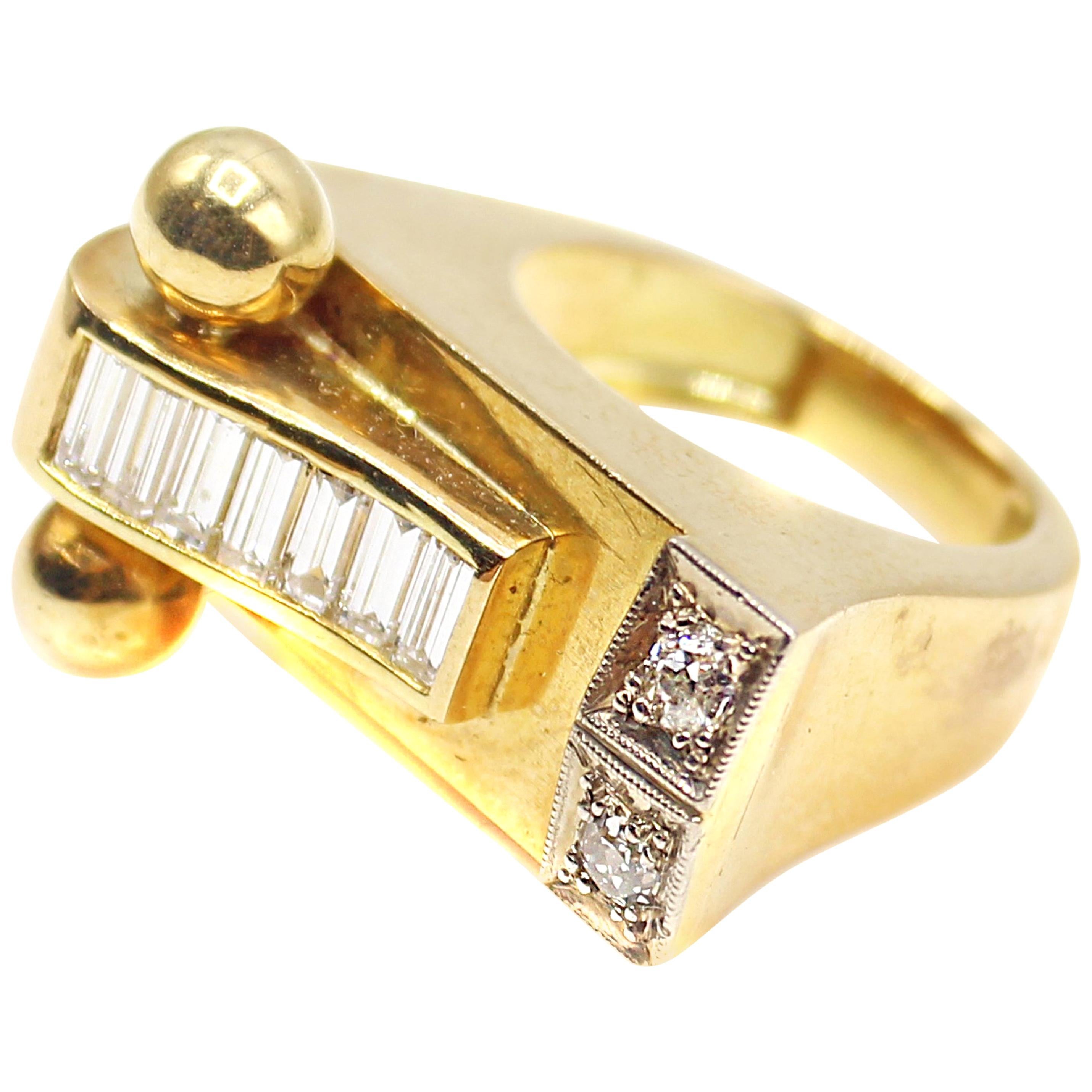 Retro Amethyst Diamond Gold Ring at 1stDibs