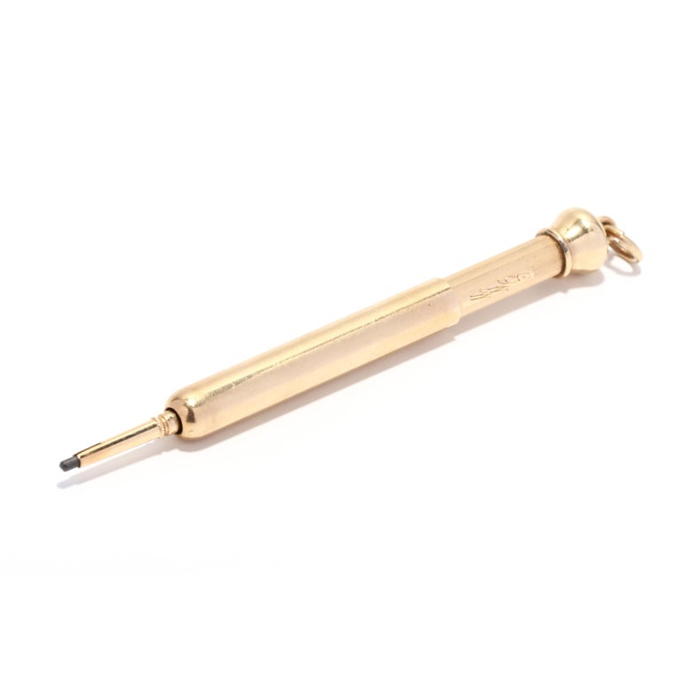 Retro Gold Retractable Pencil Pendant, 14K Yellow Gold, 2 3/8 in, Mad ...